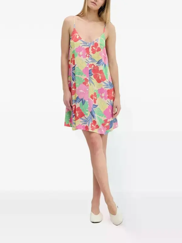 Rip Curl Floral Print Crinkled Mini Dress - Neutrals