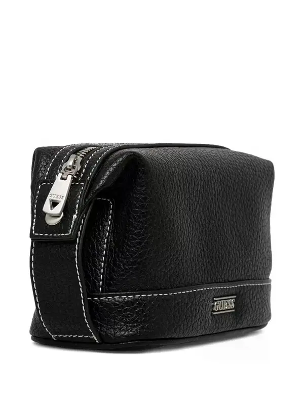 Guess Pebbled Wash Bag With Logo Plaque