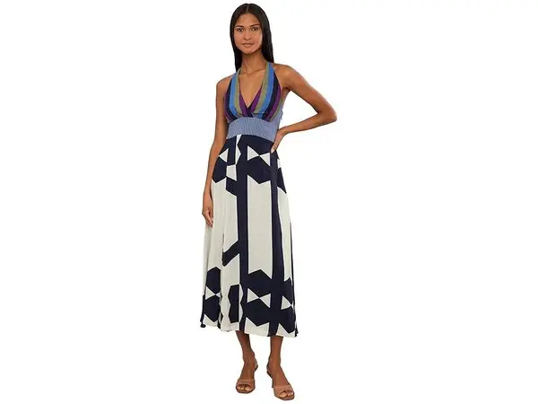Vince Camuto V-neck Halter Maxi Dress With Geometric Print