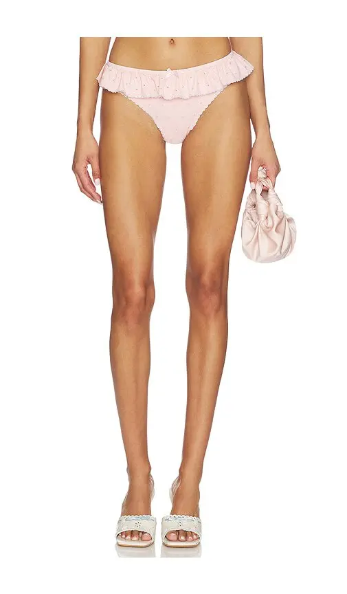 For Love & Lemons Polka Dot Ruffle Bikini Bottom - Peach