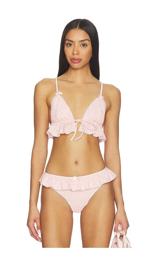 For Love & Lemons Polka Dot Ruffle Bikini Top - Peach