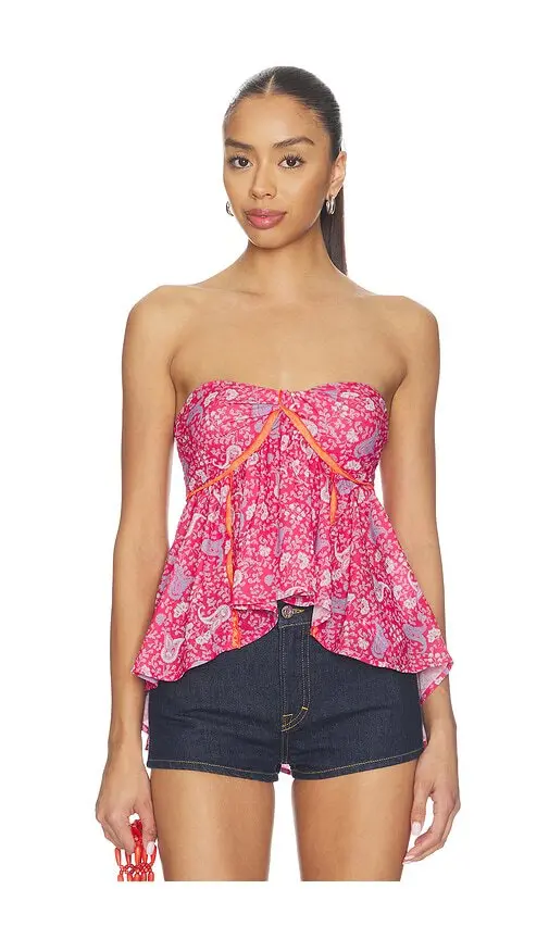 Free People Malia Printed Tube Top - Raspberry Combo