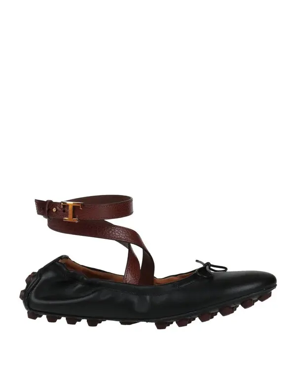 TOD'S Leather Ballet Flats With Buckle-fastening Ankle Strap - Black