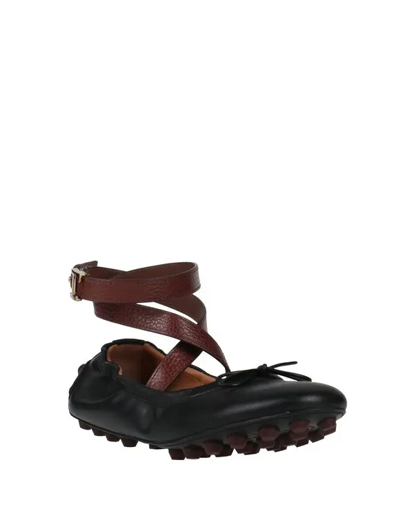 TOD'S Leather Ballet Flats With Buckle-fastening Ankle Strap - Black