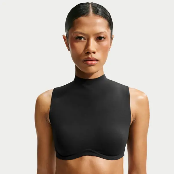 Nike Skims Studio Stretch Light-support Mock Neck Sports Bra - Black