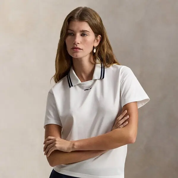 Ralph Lauren Rlx Jersey Layered-collar Polo Shirt - Ceramic White/refined Navy