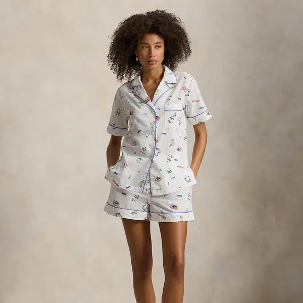 Ralph Lauren Print Cotton Shirt & Short Pajama Set - Tossed Print