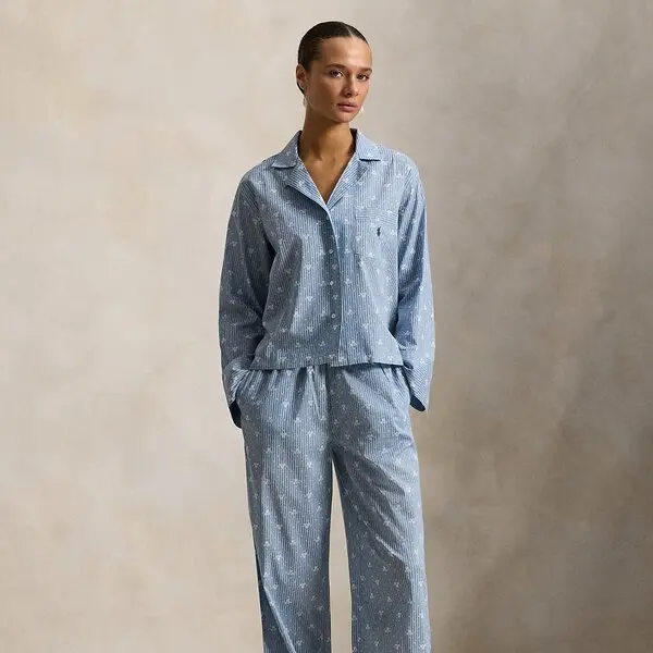 Ralph Lauren Floral-stripe Poplin Long-sleeve Pj Set - Vintage Floral Stripe