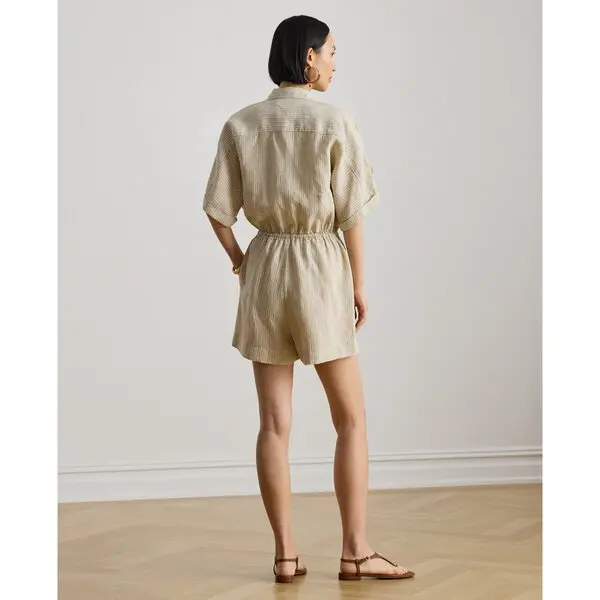 Ralph Lauren Striped Linen Roll-tab Sleeve Romper