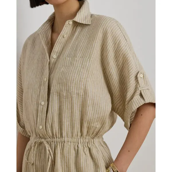 Ralph Lauren Striped Linen Roll-tab Sleeve Romper