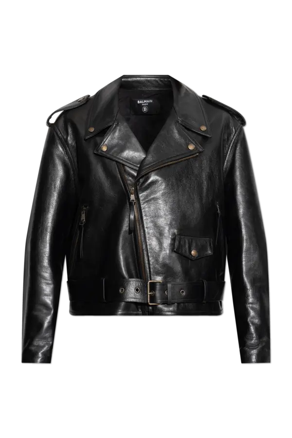 Balmain Leather Biker Jacket With Antique Gold Hardware