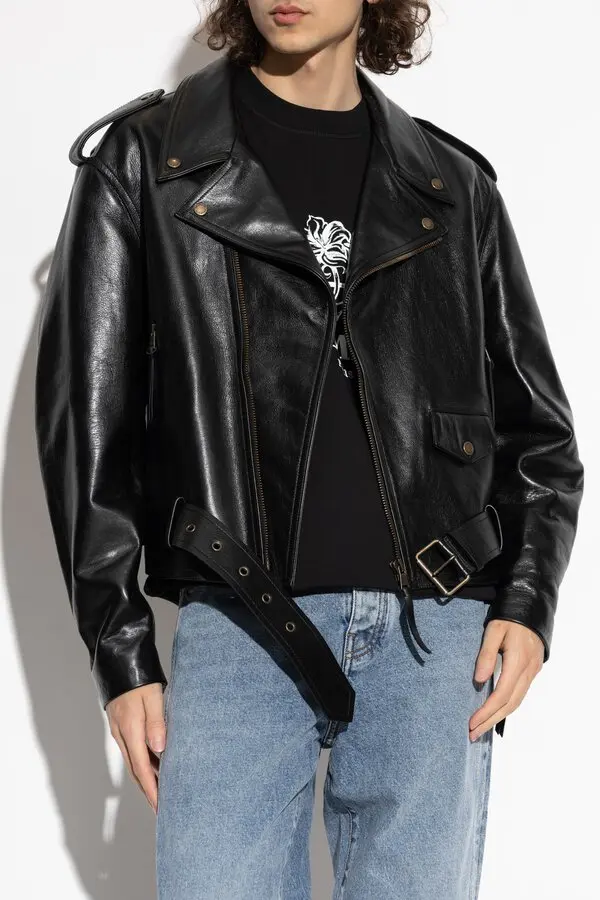 Balmain Leather Biker Jacket With Antique Gold Hardware