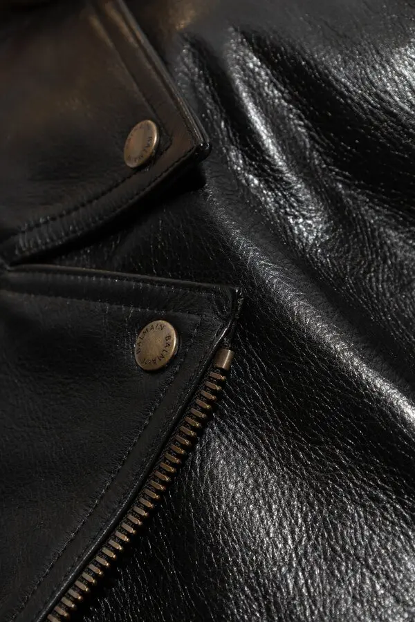 Balmain Leather Biker Jacket With Antique Gold Hardware