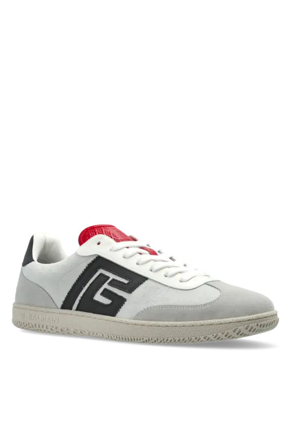 Balmain Swan Low-top Suede And Leather Sneakers - Grey