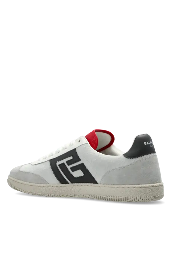 Balmain Swan Low-top Suede And Leather Sneakers - Grey