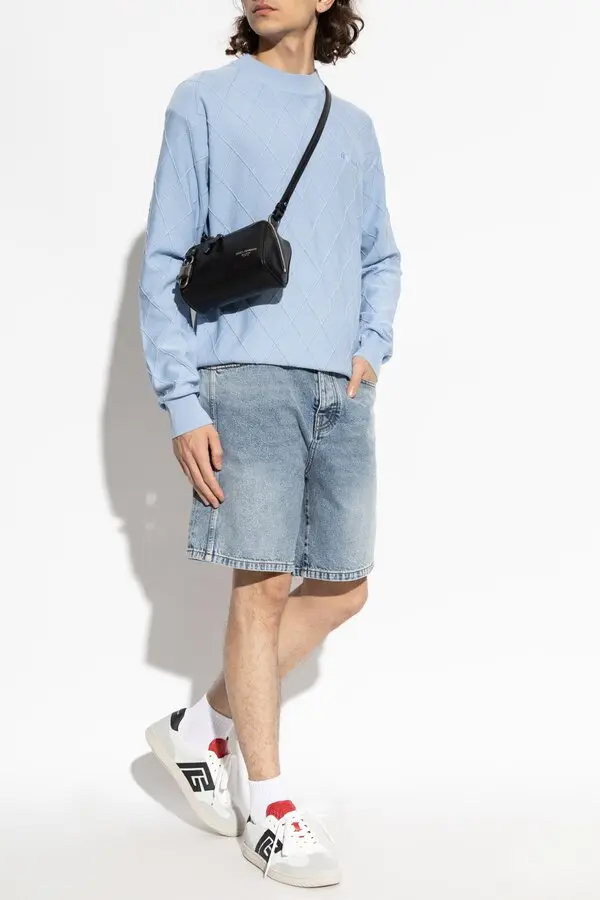 Balmain Sweater With Embroidered Logo And Argyle Pattern