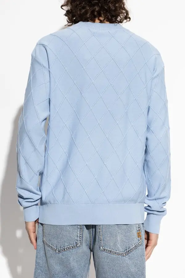 Balmain Sweater With Embroidered Logo And Argyle Pattern