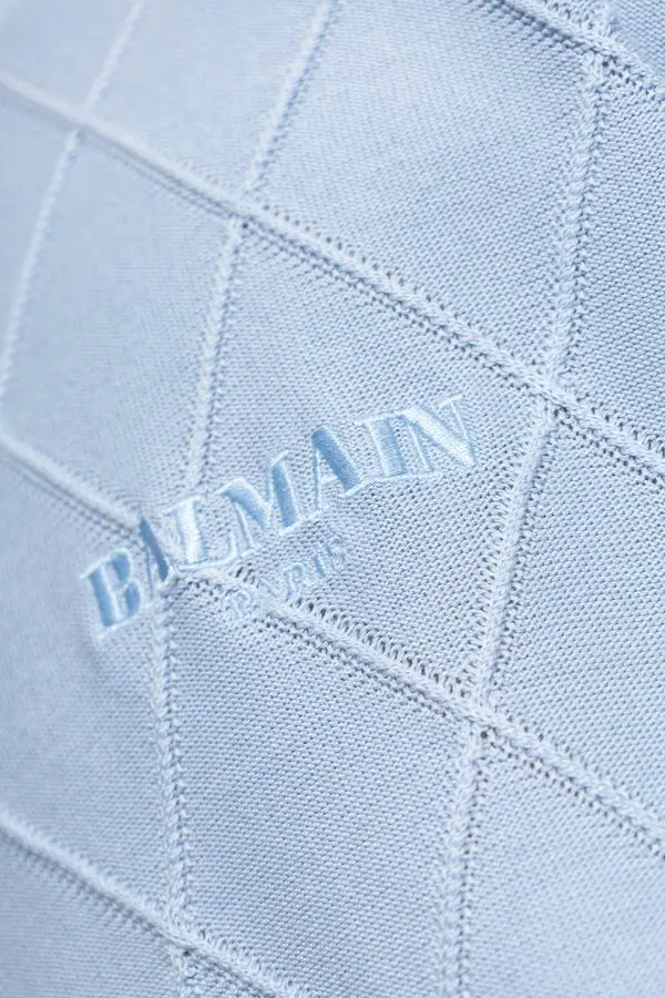 Balmain Sweater With Embroidered Logo And Argyle Pattern