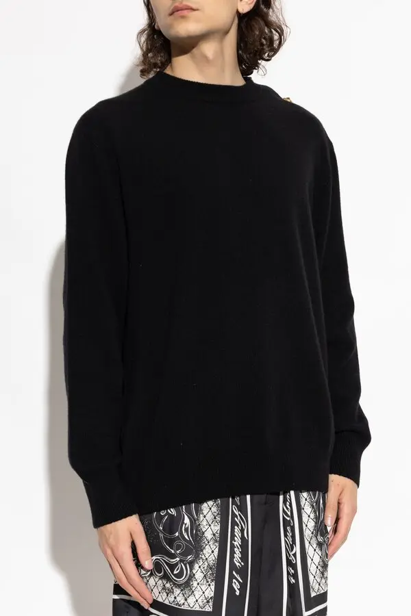 Balmain Wool & Cashmere Crew Neck Sweater With Shoulder Fastening - Black