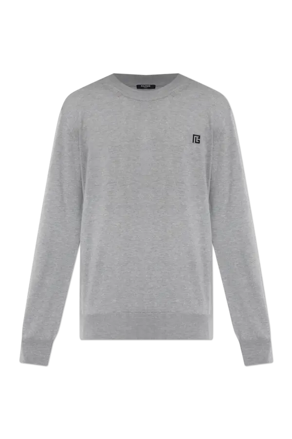 Balmain Crew Neck Sweater With Embroidered Logo