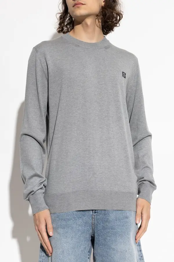 Balmain Crew Neck Sweater With Embroidered Logo