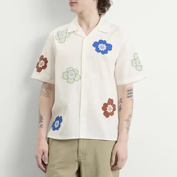 WAX LONDON Didcot Applique Floral Vacation Shirt - Ecru/multi