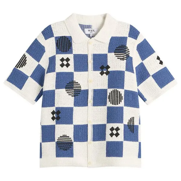 WAX LONDON Porto Square Crochet Shirt - Ecru/blue