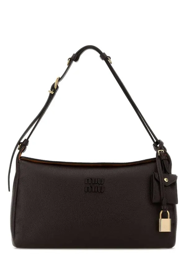 Miu Miu Dark Leather Crossbody Bag With Golden Metal Finishing - Brown