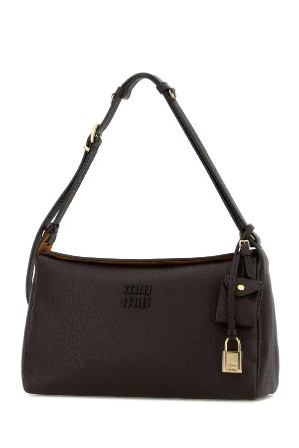 Miu Miu Dark Leather Crossbody Bag With Golden Metal Finishing
