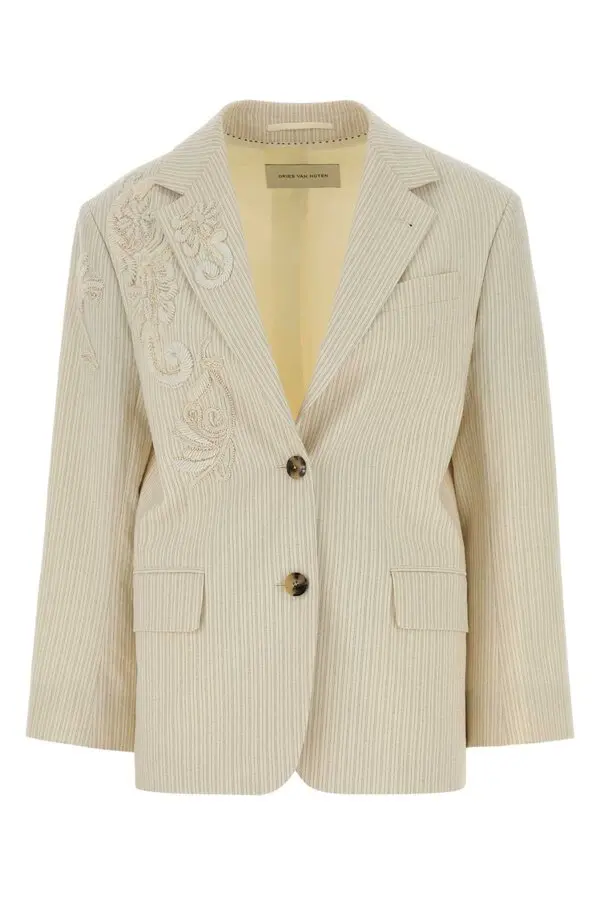 Dries Van Noten Embroidered Cotton Blend Blazer - Multicolor