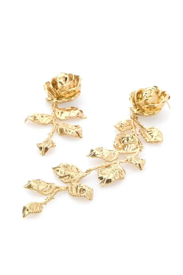 Magda Butrym Metal Rose And Leaf Drop Earrings
