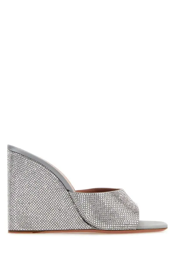 Amina Muaddi Embellished Satin Lupita Mules - Silver