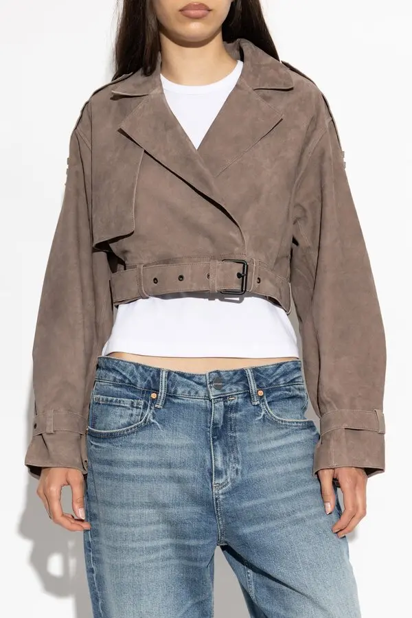 ALLSAINTS Ophelia Suede Cropped Jacket - Brown