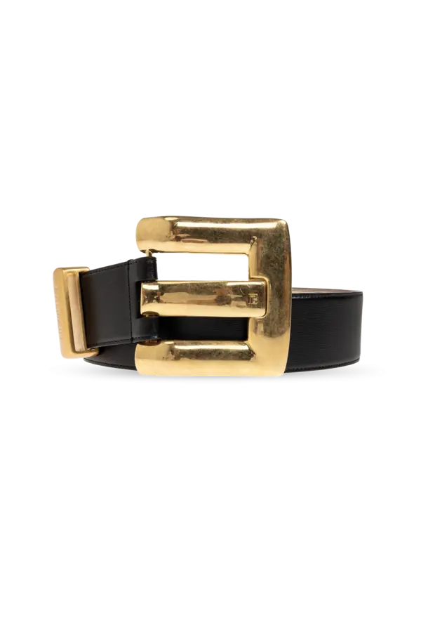 Balmain Leather Wide Belt With Antique Gold Tone Buckle - Black