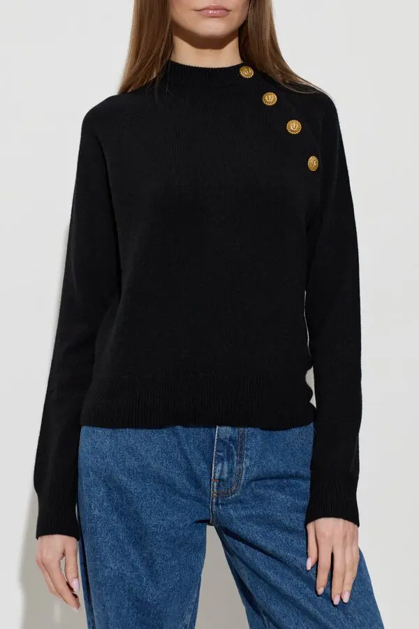 Balmain Wool And Cashmere Sweater With Gold-tone Button Detailing