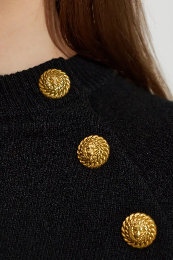 Balmain Wool And Cashmere Sweater With Gold-tone Button Detailing