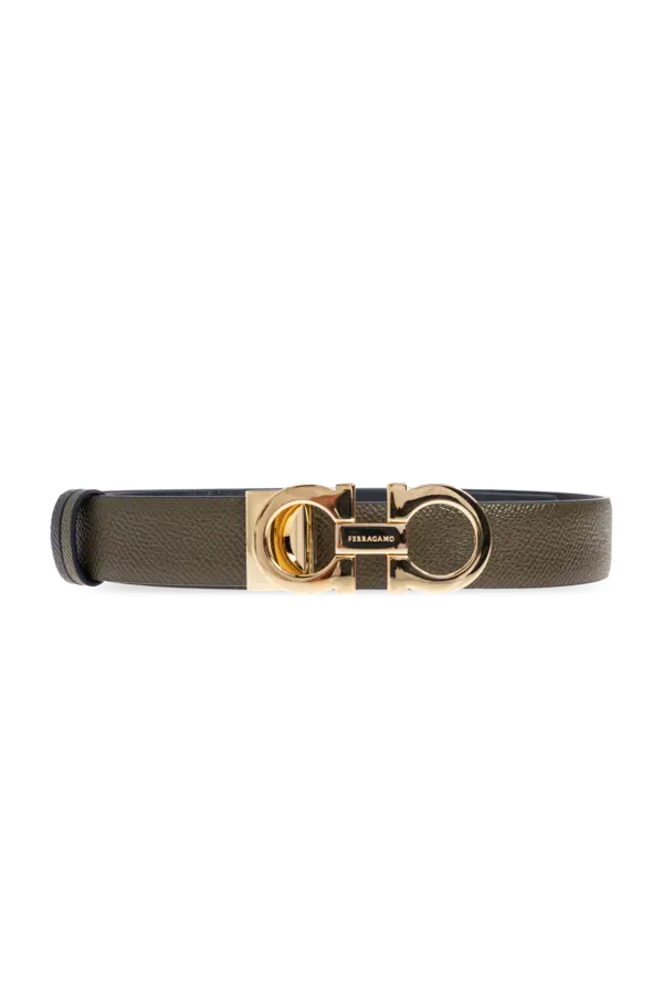 FERRAGAMO Reversible Textured Leather Belt With Gold Tone Buckle - Multicolour