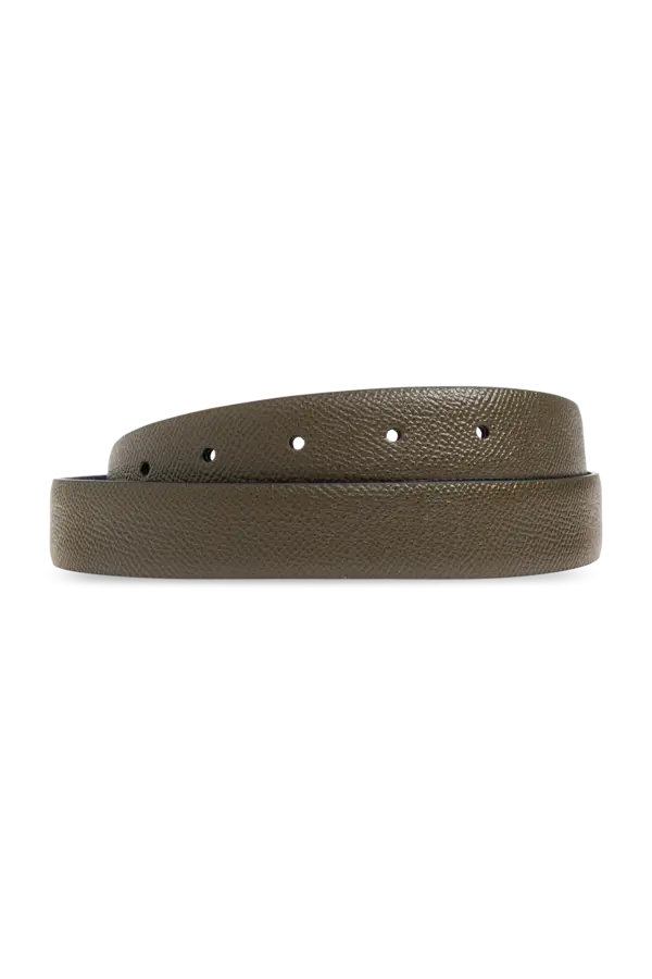 FERRAGAMO Reversible Textured Leather Belt With Gold Tone Buckle - Multicolour