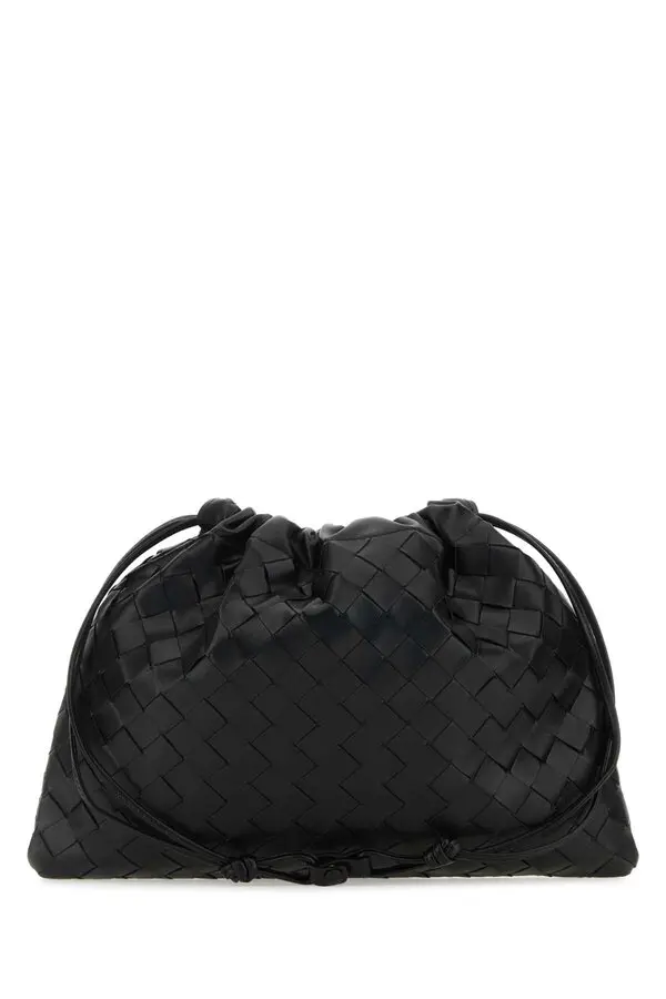 Bottega Veneta Medium Leather Pouch Clutch - Black