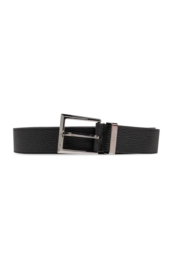 FERRAGAMO Leather Belt With Silver Tone Buckle - Black