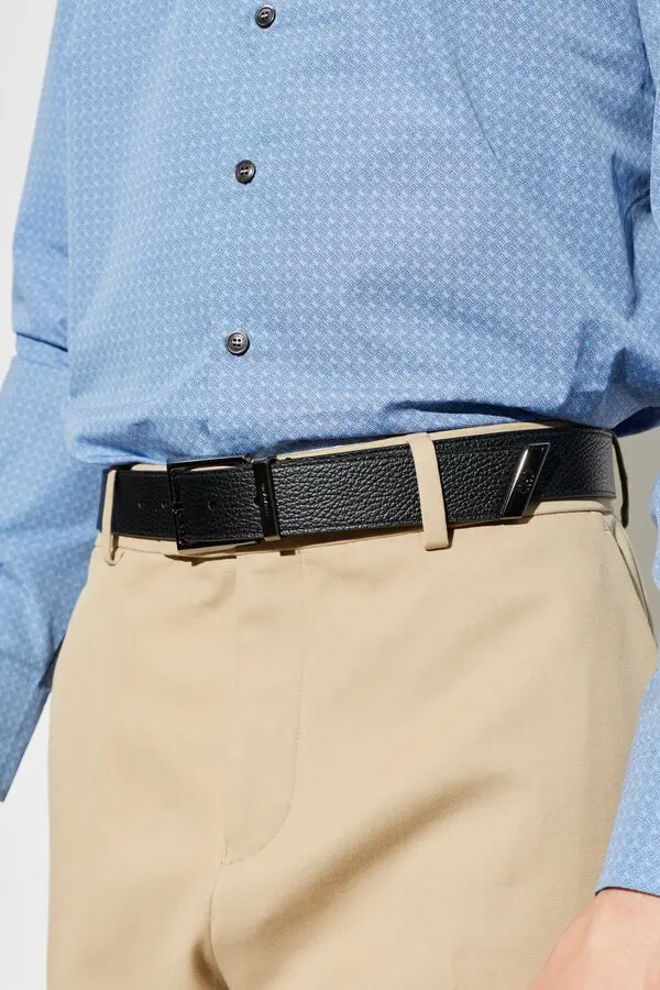 FERRAGAMO Leather Belt With Silver Tone Buckle - Black
