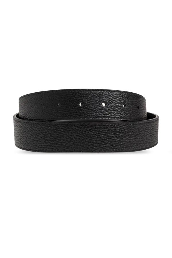 FERRAGAMO Leather Belt With Silver Tone Buckle - Black