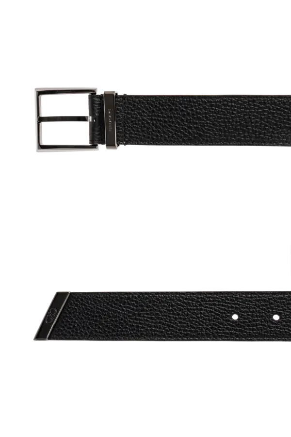 FERRAGAMO Leather Belt With Silver Tone Buckle - Black