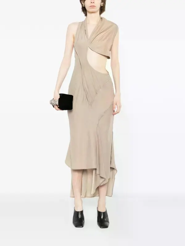 YEHUAFAN Draped Asymmetric Hem V-neck Dress