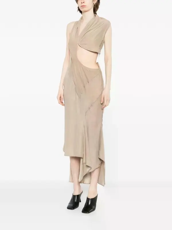 YEHUAFAN Draped Asymmetric Hem V-neck Dress