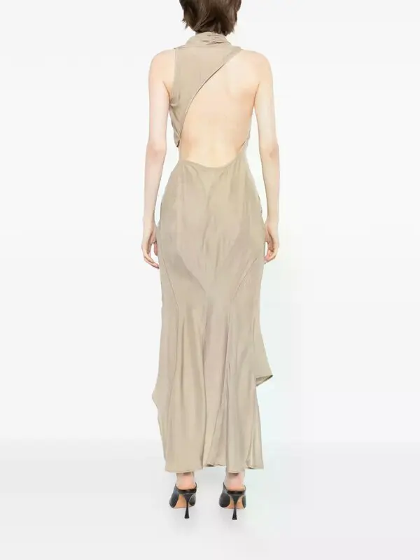 YEHUAFAN Draped Asymmetric Hem V-neck Dress