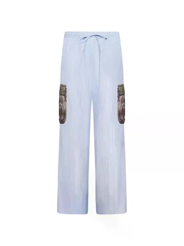 PIERRE-LOUIS MASCIA Floral Patch Cotton Cargo Pants - Blue