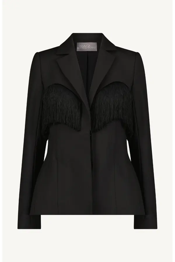 Lela Rose Garden Wool Fringe Detail Blazer
