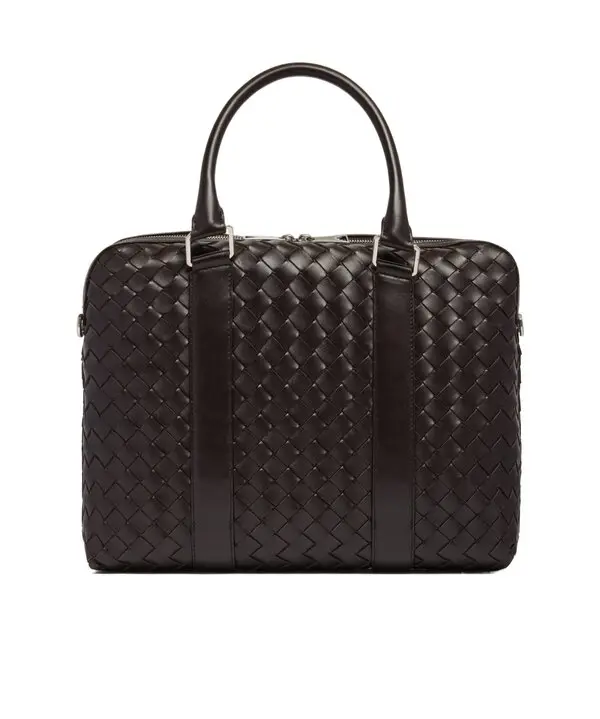 Bottega Veneta Small Intrecciato Knitted Briefcase - Chocolate Brown