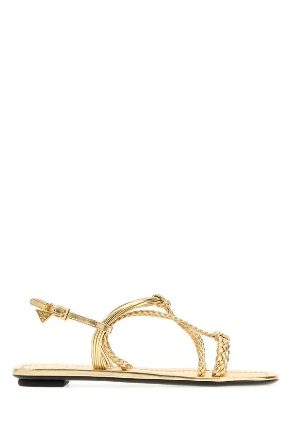 Prada Nappa Leather Braided Sandals - Gold
